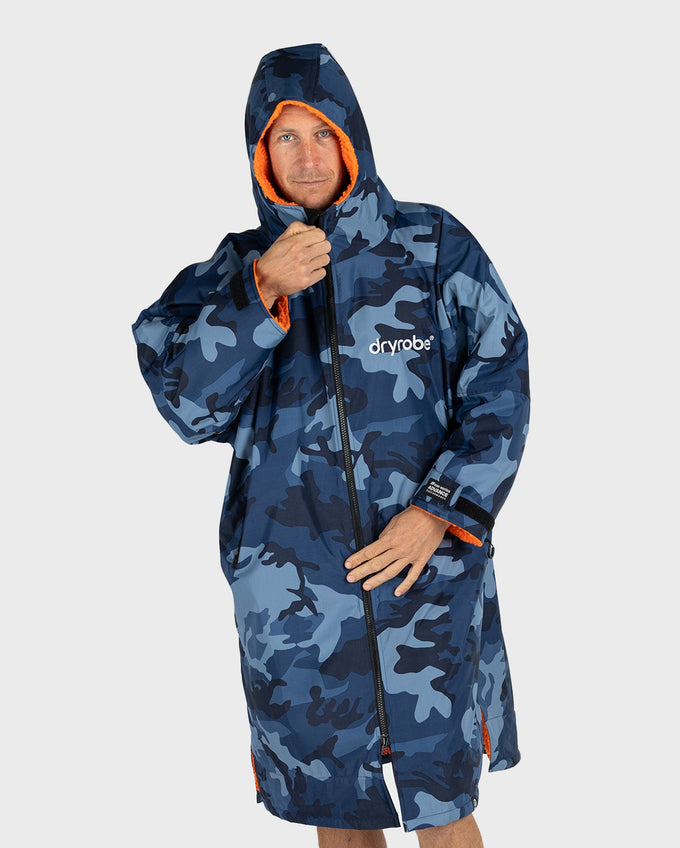Blue Camo Orange Long Sleeve Adult Changing Robe | Dryrobe® – Dryrobe® USA