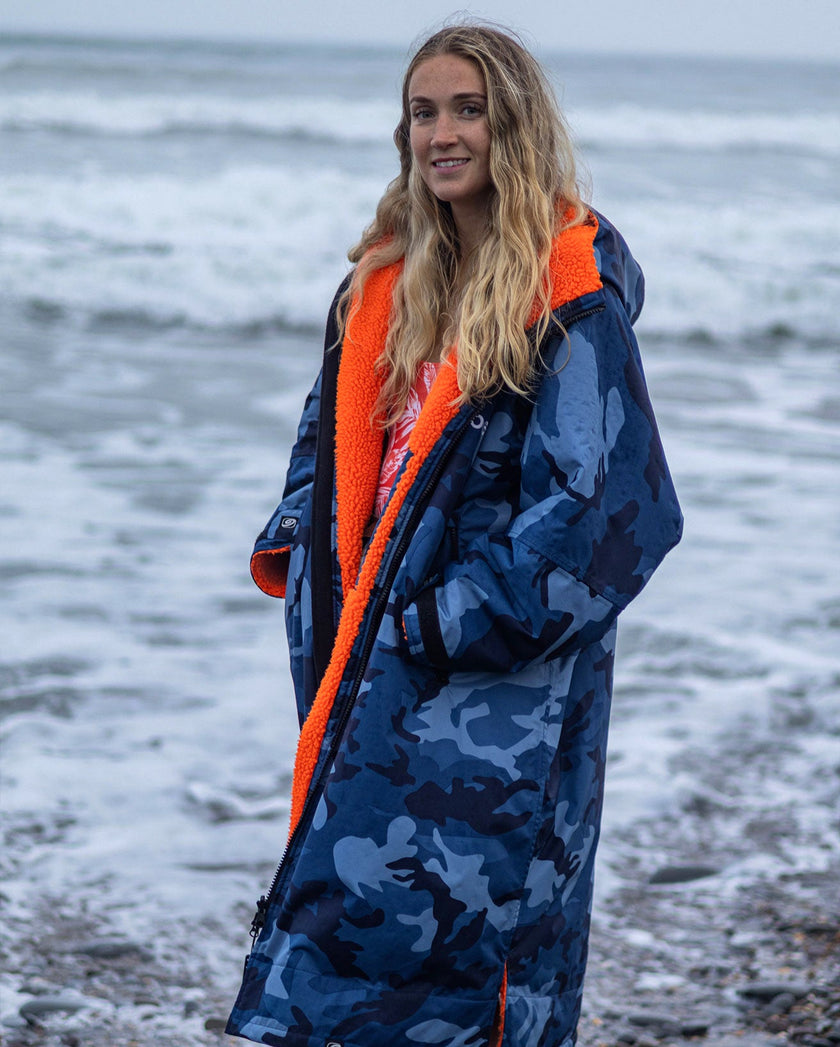 Blue Camo Orange Long Sleeve Adult Changing Robe | Dryrobe® – Dryrobe® USA